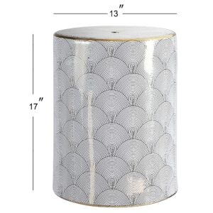 JONATHAN Y TBL1001A Fish Scale 17" Modern Ceramic Garden Stool, Coastal, Contemporary, Transitional, Side Table, Plant Stand, Spill-Proof, Living Room, Garden Room, Patio, White/Gold