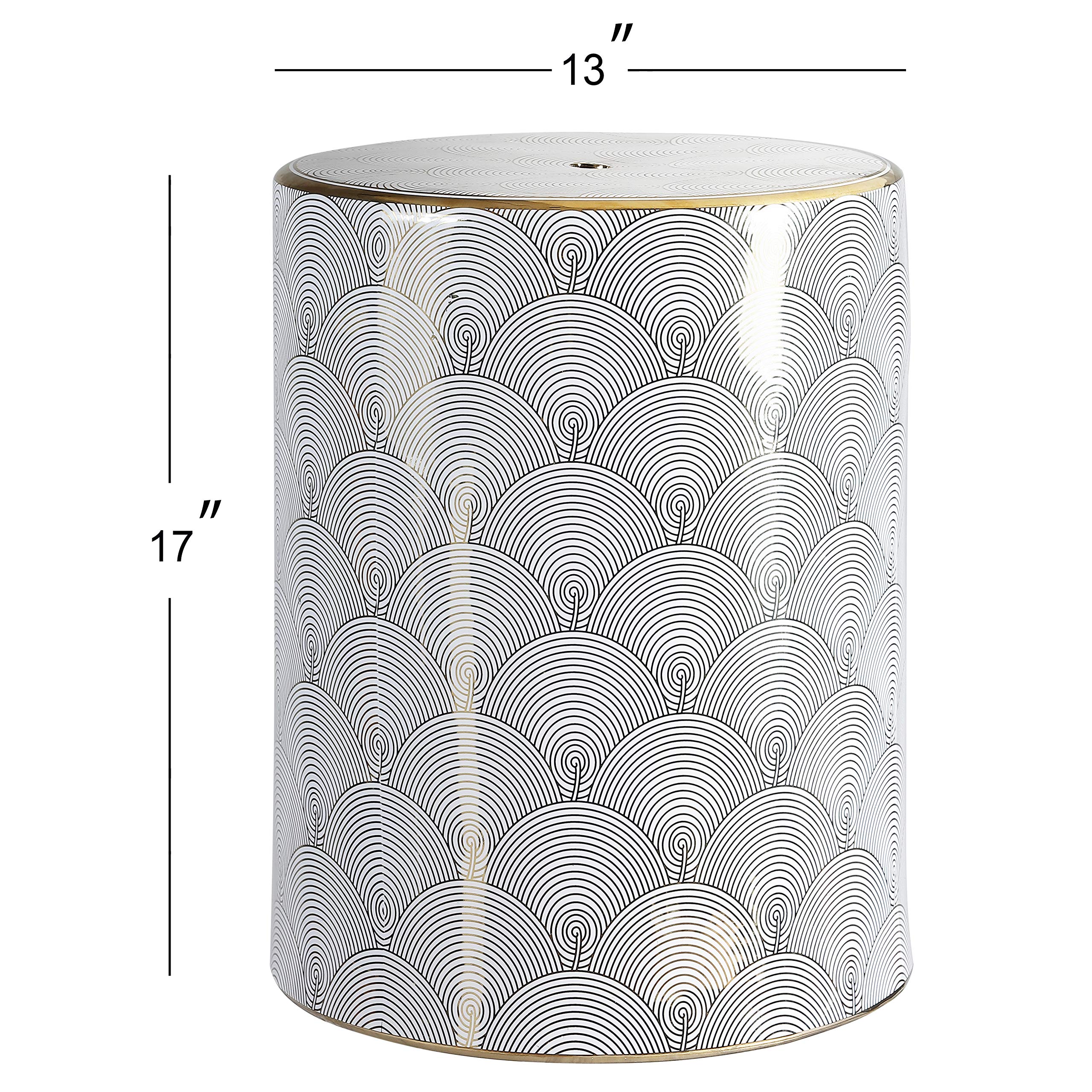 JONATHAN Y TBL1001A Fish Scale 17" Modern Ceramic Garden Stool, Coastal, Contemporary, Transitional, Side Table, Plant Stand, Spill-Proof, Living Room, Garden Room, Patio, White/Gold