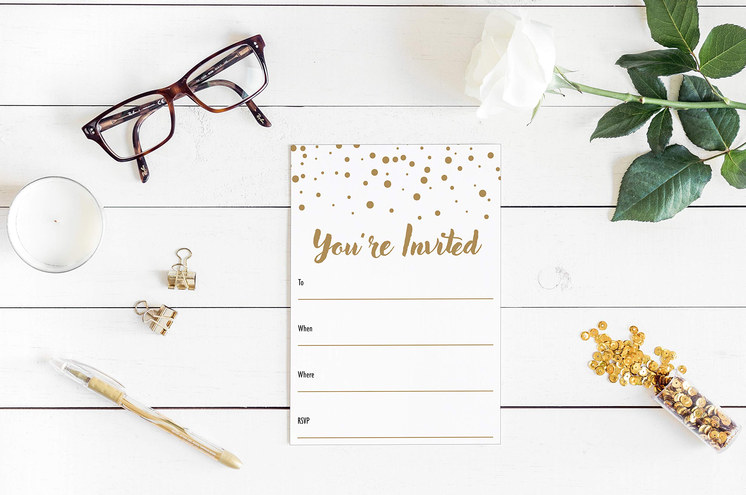 Shimmering Gold Dot Party Invitations - Pack of 48