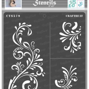 CrafTreat Floral Stencils for Painting on Wood, Canvas, Paper, Fabric, Floor, Wall and Tile - Fancy Flourish - 6x6 Inches - Reusable DIY Art and Craft Stencils for Painting Flowers - Flourish Stencil