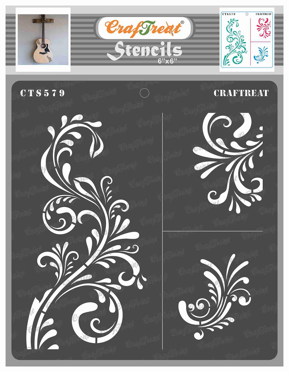 CrafTreat Floral Stencils for Painting on Wood, Canvas, Paper, Fabric, Floor, Wall and Tile - Fancy Flourish - 6x6 Inches - Reusable DIY Art and Craft Stencils for Painting Flowers - Flourish Stencil