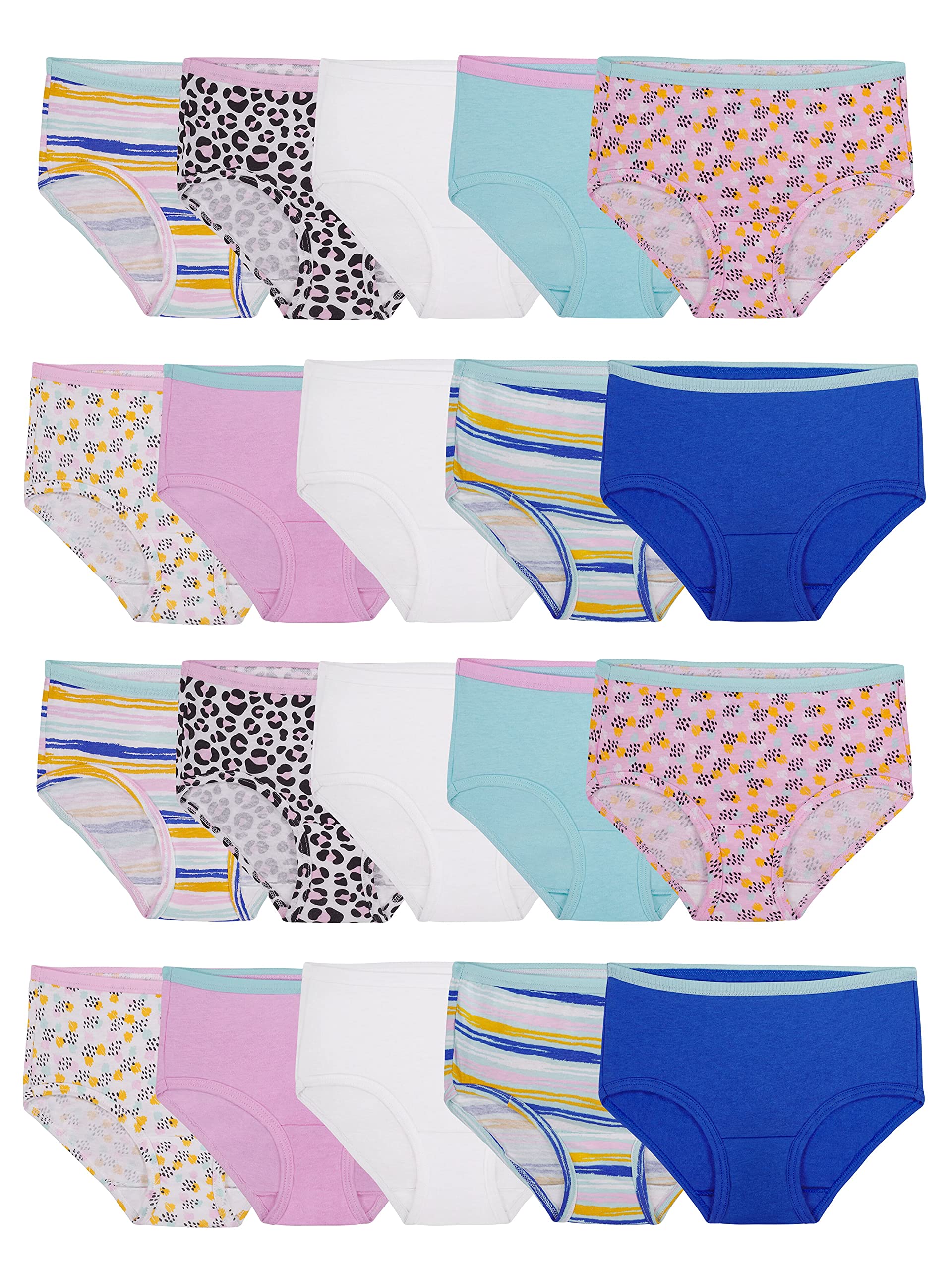 Fruit of the Loom girls Cotton Underwear Multipacks Briefs, 20 Pack - Fashion Assorted, 14 US