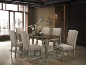 roundhill furniture breda 7-piece wood dining set, antique gray and dark oak