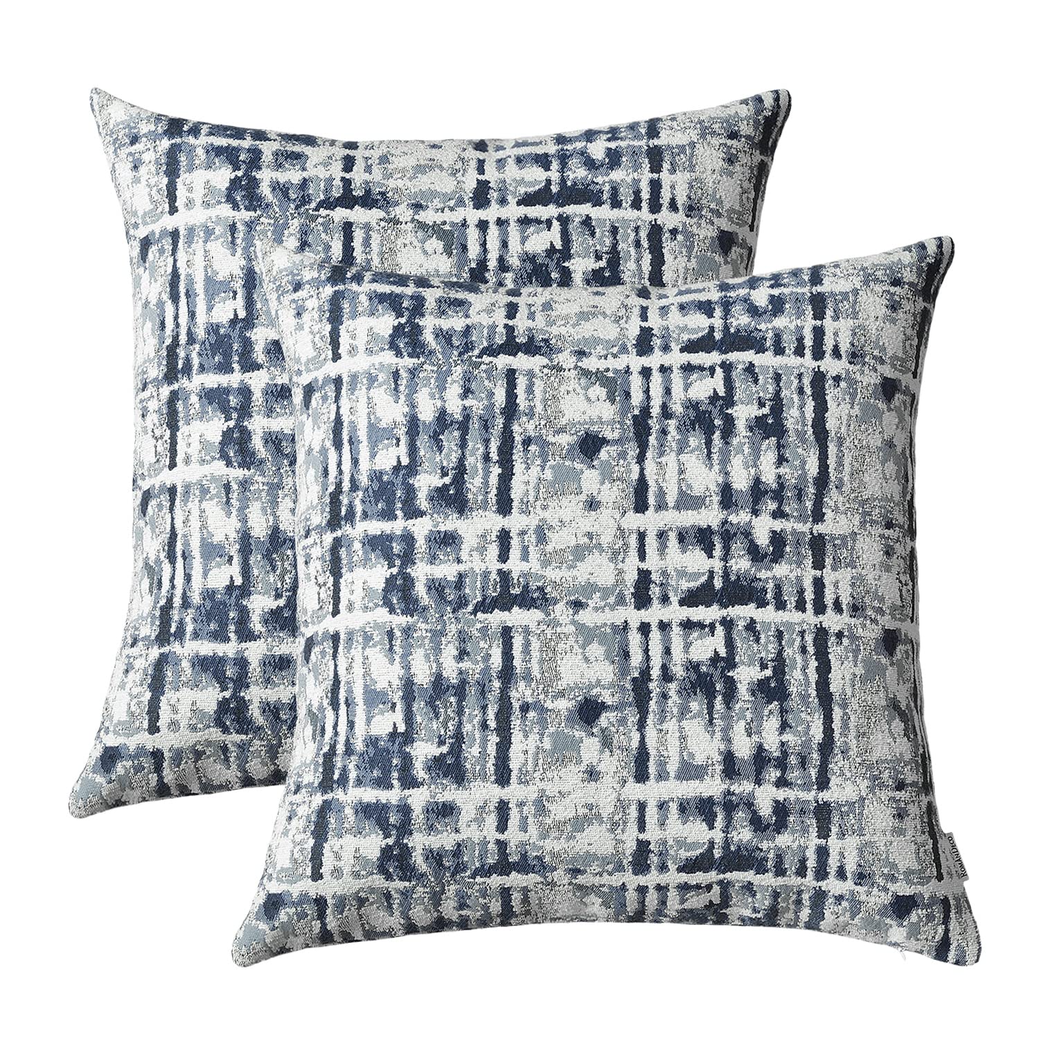 ROMANDECO Jacquard Decorative Throw Pillow Covers for Couch Set of 2, 18x18 Inches, Navy Blue