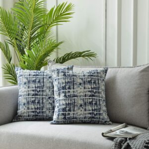 ROMANDECO Jacquard Decorative Throw Pillow Covers for Couch Set of 2, 18x18 Inches, Navy Blue