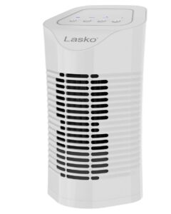 lasko hf11200 desktop air purifier for home, office, bedroom, dorm and small rooms – 3-stage filtration removes smoke, pet odors, allergens, dust and mold spores