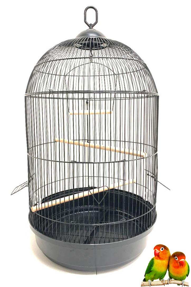 ROUND BIRD CAGE for Cockatiel Lovebird Finch Canary Aviary Budgie Parakeet (13" D x 25" H, Black)