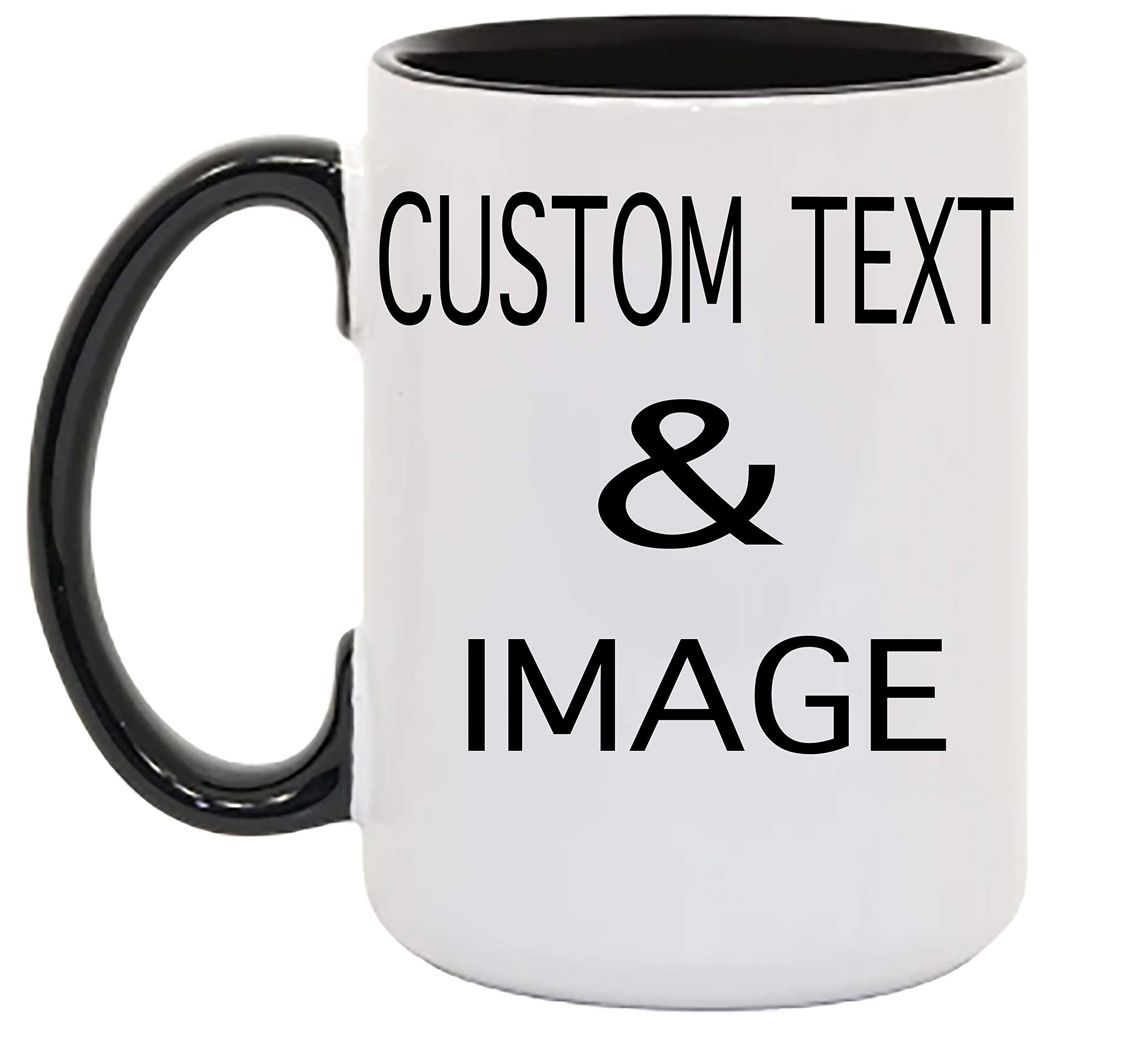 Customized 15oz Ceramic Coffee Mugs with Personalized Text and Photo Image Upload Novelty , Personalize With Different Design And Images, Custom Gift (Black)