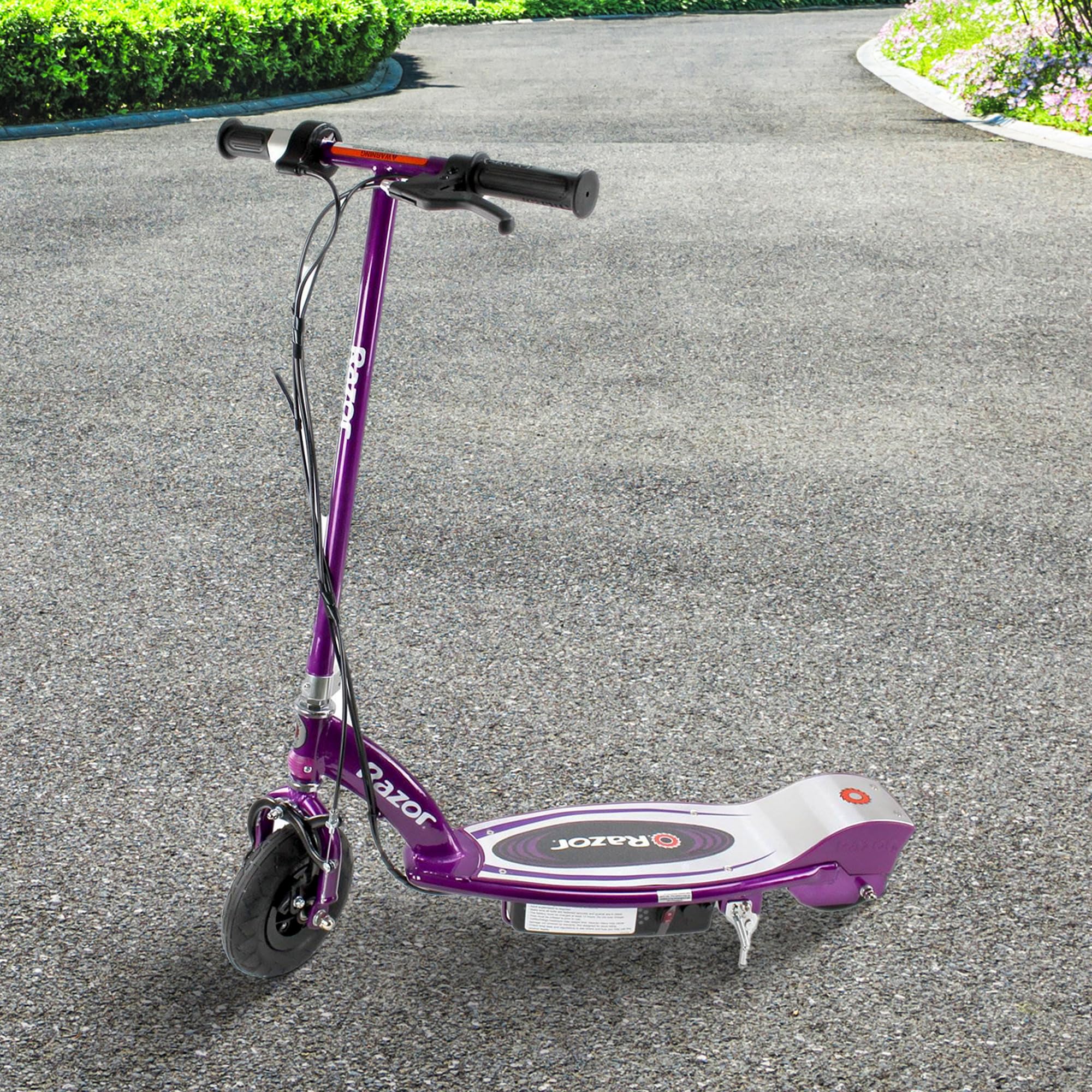 Razor Kids Ride On 24 Volt Motorized Rechargeable Electric Scooter Toy with Brakes and Pneumatic Tires for Kids Ages 8 and Up, Purple