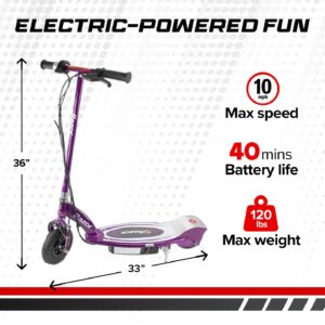 Razor Kids Ride On 24 Volt Motorized Rechargeable Electric Scooter Toy with Brakes and Pneumatic Tires for Kids Ages 8 and Up, Purple