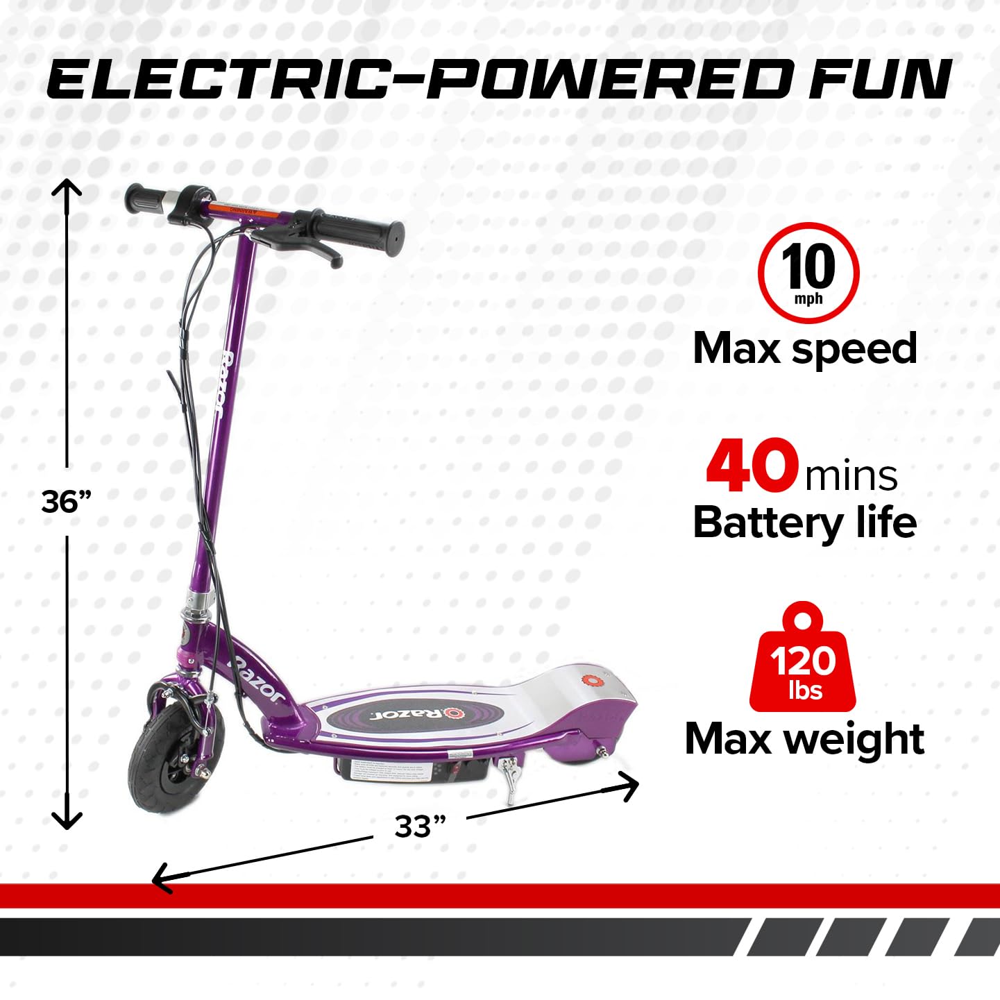 Razor Kids Ride On 24 Volt Motorized Rechargeable Electric Scooter Toy with Brakes and Pneumatic Tires for Kids Ages 8 and Up, Purple