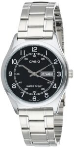 casio mtp-v006d-1b2 men's stainless steel easy reader black dial day date analog dress watch