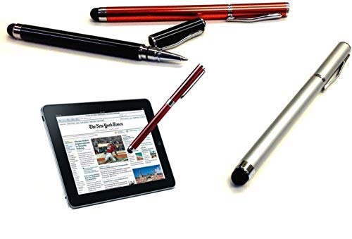 Tek Styz PRO Stylus + Pen Works for Plantronics BackBeat FIT 3101 with Custom High Sensitivity Touch and Black Ink! [3 Pack - Silver Red Black]