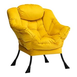 hollyhome modern fabric large lazy chair, accent oversized comfy reading chair, thick padded cozy lounge chair with armrest, steel frame leisure sofa chair for living room, bedroom, dorm, yellow