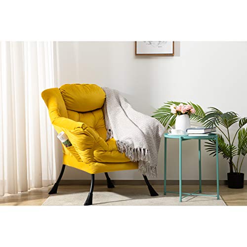 HollyHOME Modern Fabric Large Lazy Chair, Accent Oversized Comfy Reading Chair, Thick Padded Cozy Lounge Chair with Armrest, Steel Frame Leisure Sofa Chair for Living Room, Bedroom, Dorm, Yellow