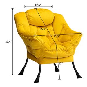 HollyHOME Modern Fabric Large Lazy Chair, Accent Oversized Comfy Reading Chair, Thick Padded Cozy Lounge Chair with Armrest, Steel Frame Leisure Sofa Chair for Living Room, Bedroom, Dorm, Yellow