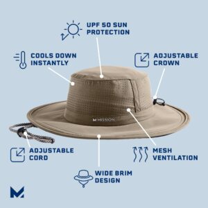 MISSION Cooling Boonie Hat, Khaki - Unisex Wide-Brim Hat for Men & Women - Lightweight & Durable - Cools Up to 2 Hours - UPF 50 Sun Protection - Machine Washable