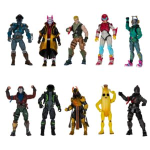 Fortnite The Chapter 1 Collection - Ten 4” Action Figures, Featuring Recruit (Jonesy), Black Knight, Rust Lord, The Visitor, Drift, DJ Yonder, Ice King (Gold), Peely, Rox, Eternal Voyager