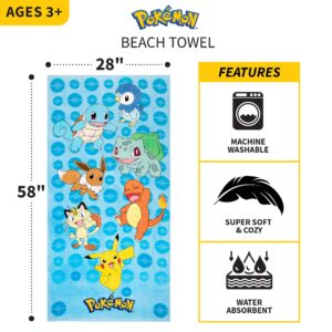 Franco Kids Super Soft Cotton Beach Towel, 58 in x 28 in, Pokemon