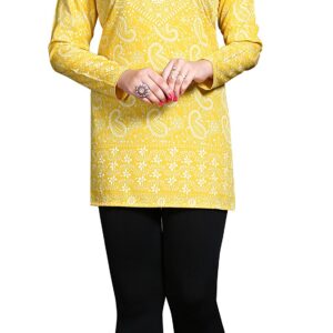 Maple Clothing Indian Kurti Top Tunic Printed Women's India Clothes (Yellow, 4XL)