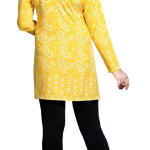 Maple Clothing Indian Kurti Top Tunic Printed Women's India Clothes (Yellow, 4XL)