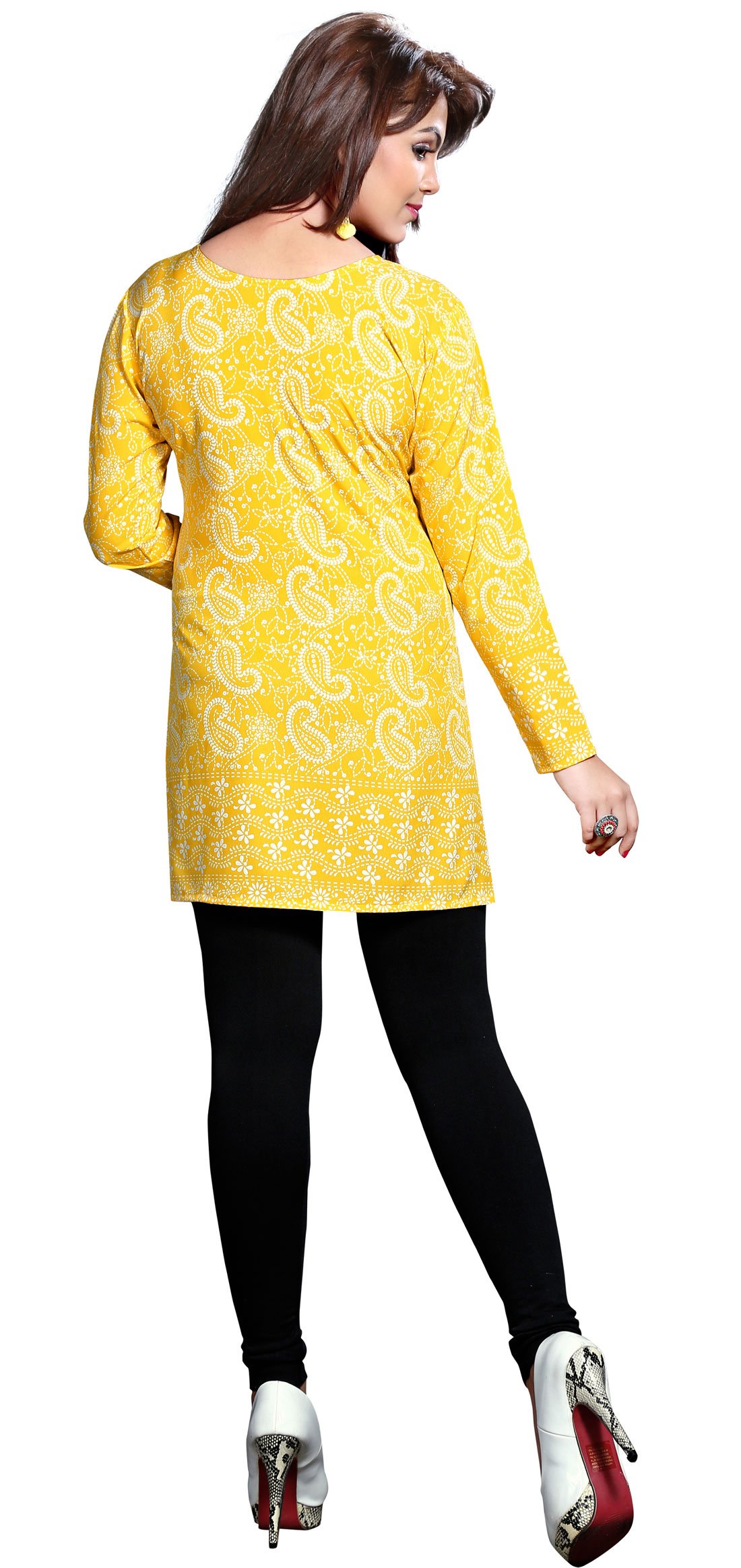 Maple Clothing Indian Kurti Top Tunic Printed Women's India Clothes (Yellow, 4XL)