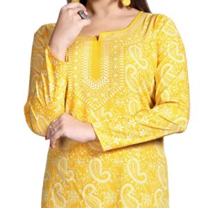 Maple Clothing Indian Kurti Top Tunic Printed Women's India Clothes (Yellow, 4XL)