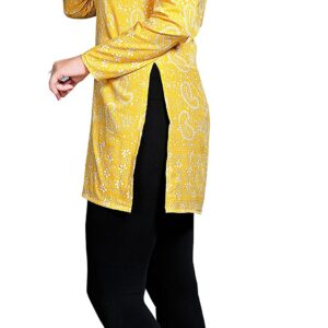 Maple Clothing Indian Kurti Top Tunic Printed Women's India Clothes (Yellow, 4XL)