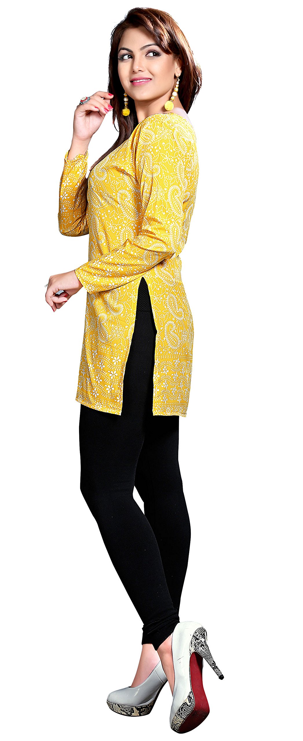 Maple Clothing Indian Kurti Top Tunic Printed Women's India Clothes (Yellow, 4XL)