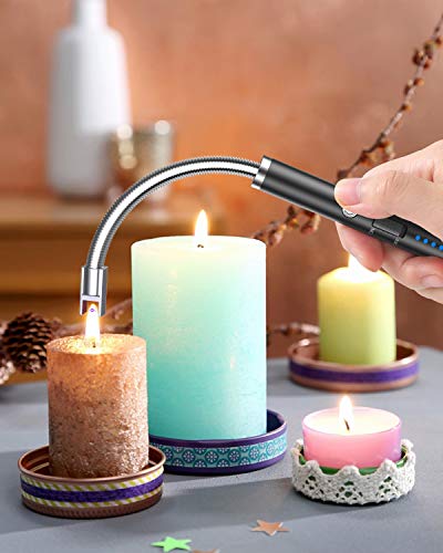 VEHHE Candle Lighter, Electric Rechargeable Arc Lighter with LED Battery Display Long Flexible Neck USB Lighter for Light Candles Gas Stoves Camping Barbecue