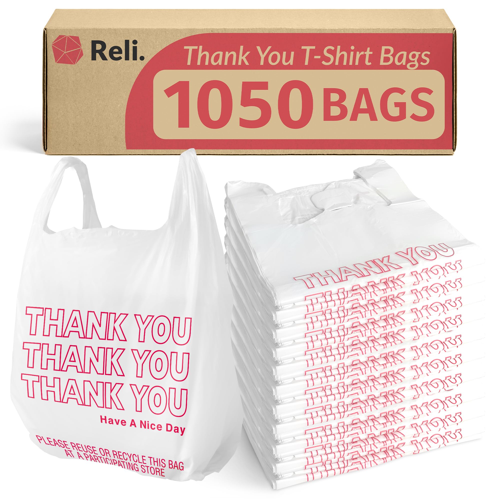 Reli. Plastic Bags Thank You (1050 Count) | White Grocery Bags, Plastic Shopping Bags with Handles