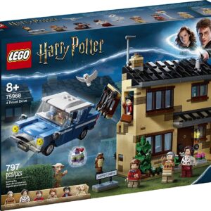 LEGO Harry Potter 4 Privet Drive 75968 House and Ford Anglia Flying Car Toy, Wizarding World Gifts for Kids, Girls & Boys with Harry Potter, Ron Weasley, Dursley Family, and Dobby Minifigures