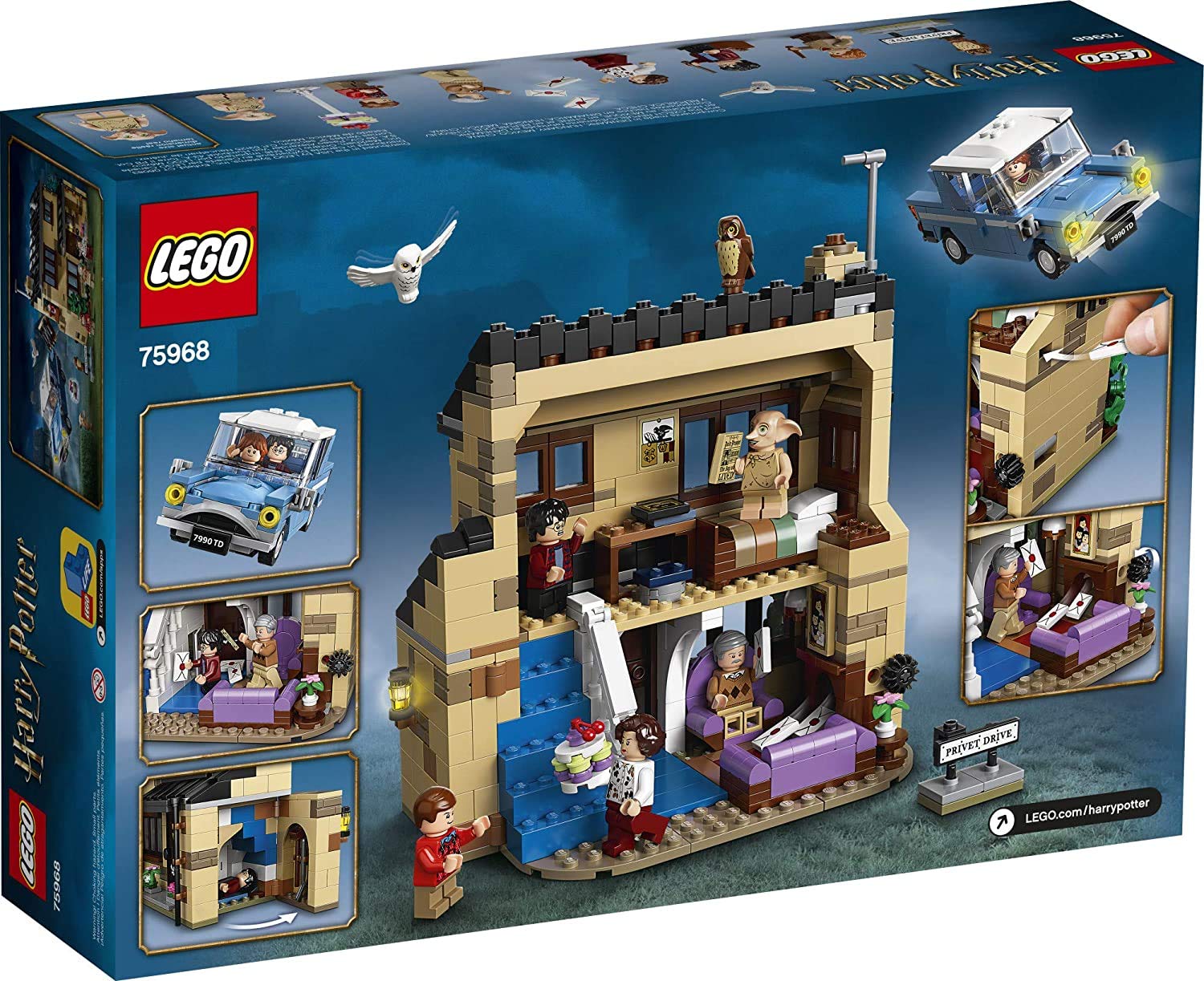 LEGO Harry Potter 4 Privet Drive 75968 House and Ford Anglia Flying Car Toy, Wizarding World Gifts for Kids, Girls & Boys with Harry Potter, Ron Weasley, Dursley Family, and Dobby Minifigures