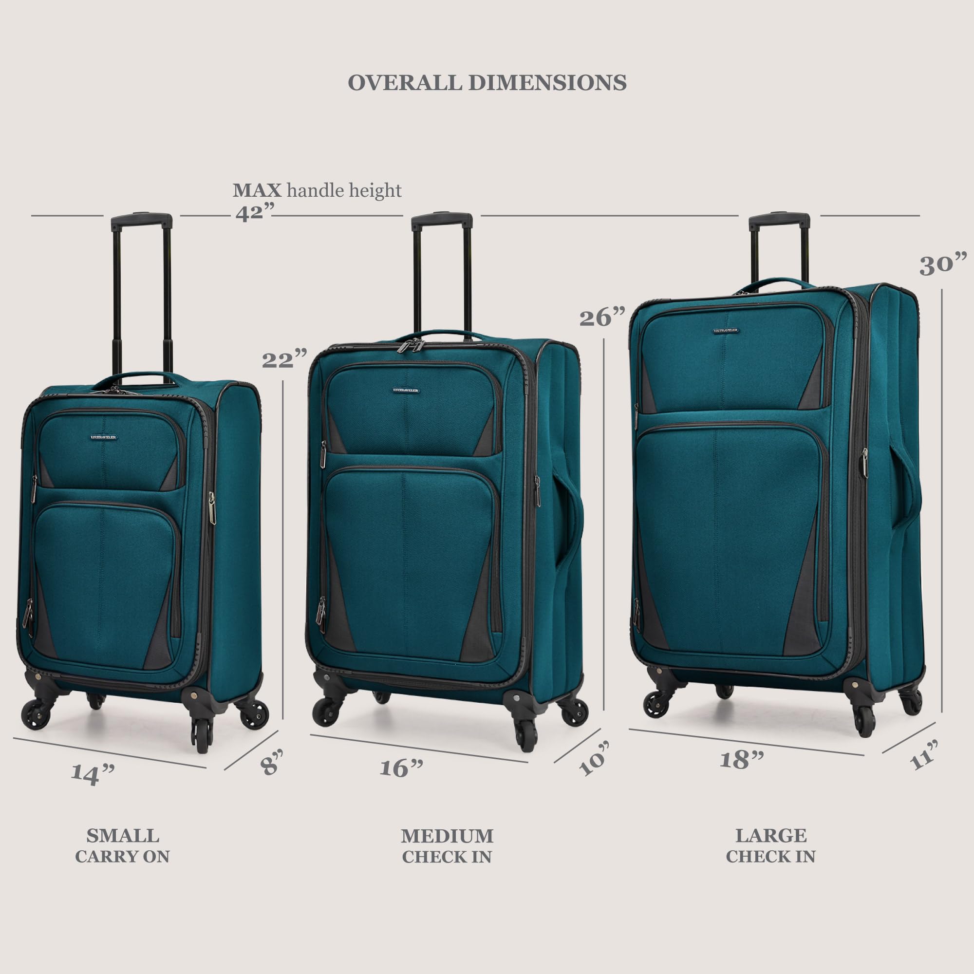 U.S. Traveler Aviron Bay Expandable Softside Spinner Wheels, Teal, 3 Piece Luggage