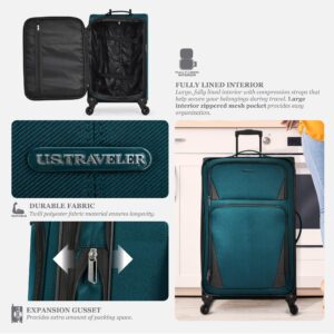 U.S. Traveler Aviron Bay Expandable Softside Spinner Wheels, Teal, 3 Piece Luggage