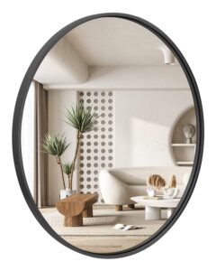 ipouf 24”round mirror, black large circle metal frame wall mirror for bathroom, entryway, living room,vanity