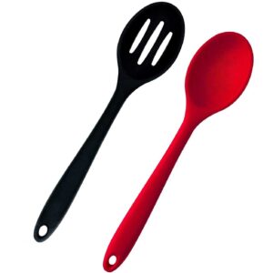 silicone nonstick mixing and slotted spoons set 2-pieces, bpa free, high heat resistant, hygienic design cooking baking spoons set for stirring, mixing and serving, large serving spoon