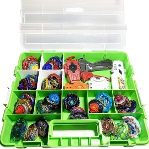 home4 bpa free display storage container box, compatible with mini toys, small dolls, tools beyblade, heavy duty organizer carrying case, 17 adjustable compartments, toys not included