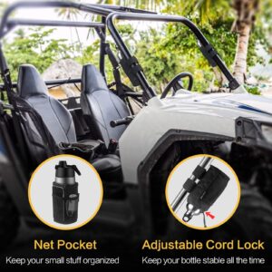 GEARV 2Pack Cup Holder for Bike, Scooter and Wheelchair, Water Bottle Holder for UTV/ATV, Walker, Golf Cart and Beach, Universal Drink Holder Accessories with Net Pocket and Cord Lock (Black)