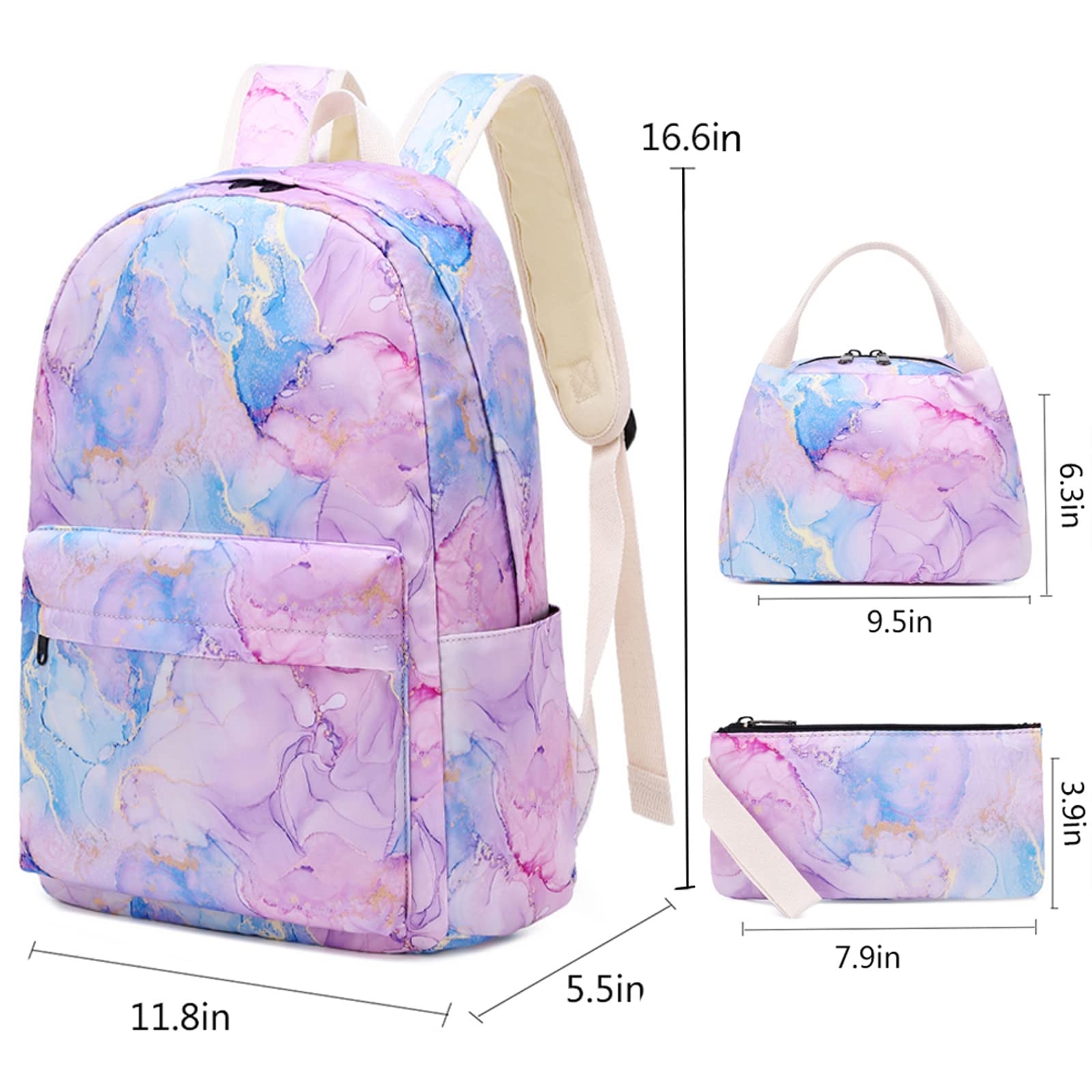 Pawsky Waterproof School Backpack for Girls and Women Laptop Backpack Daypack College School Bookbag with Lunch Box and Pencil Case