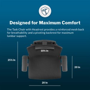 Vari Task Chair with Headrest (VariDesk) - Adjustable Height Computer Chair With Armrests & Casters - Breathable Mesh Desk Chair w/Maximum Lumbar Support - Easy Assembly Ergonomic Office Chair (Black)