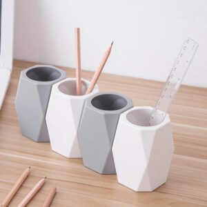 YOSCO Silicone Pencil Holder Geometric Pen Cup for Office Desktop Stationery Organizer Makeup Brush Holder (White)