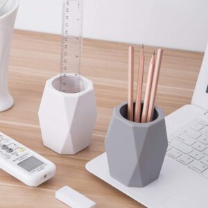 YOSCO Silicone Pencil Holder Geometric Pen Cup for Office Desktop Stationery Organizer Makeup Brush Holder (White)