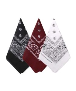 bycc bynn 3 pack pure cotton paisley pattern bandanas square scarf headwear (black + burgundy + white)