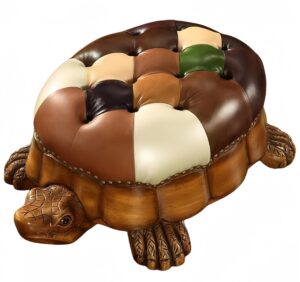 cyytlfsd wood ottoman footstool,sofa stool，leather upholstered vintage turtle footrest stool with wheels (multi-colored)