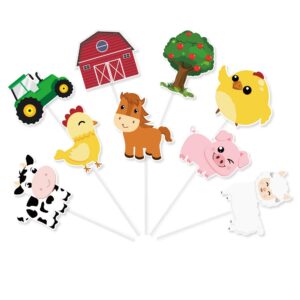 wernnsai farm cupcake topper - 36 pcs farm animals cake topper party decorations for kids birthday baby shower barnyard cartoon cupcake topper picks party supplies