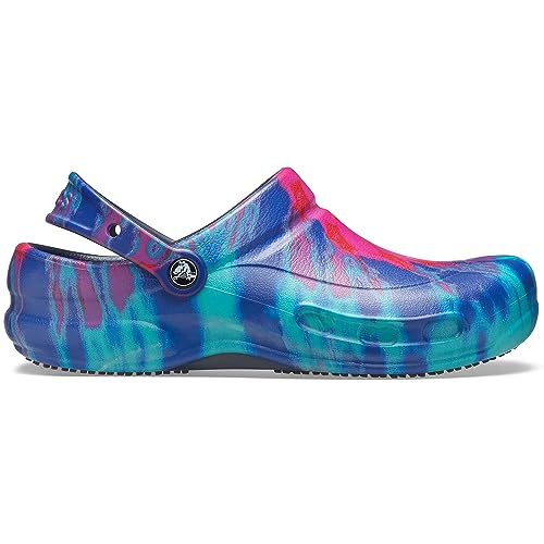 Crocs Unisex Bistro Graphic Clogs, Slip Resistant Work Shoes, Tie Dye/Navy, 12 US Men