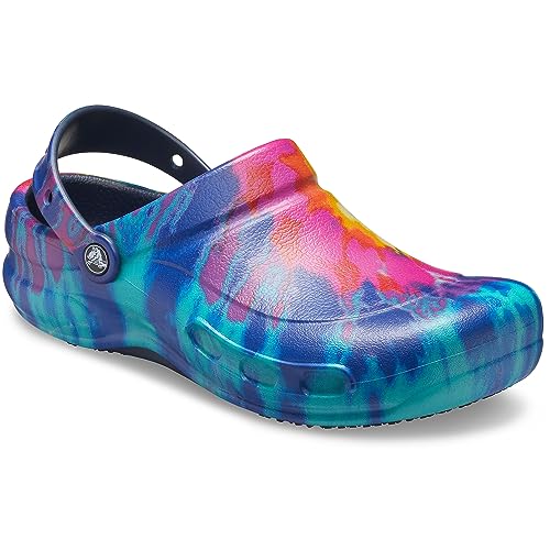 Crocs Unisex Bistro Graphic Clogs, Slip Resistant Work Shoes, Tie Dye/Navy, 12 US Men