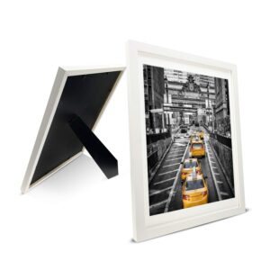 Finefrarm 12x16 White Picture Frame to Display 11x14 Photo with Mat or 12 by 16 Picture Without Mats Picture Frames Wall Art for Living Room Wall Mounting and Tabletop Decor