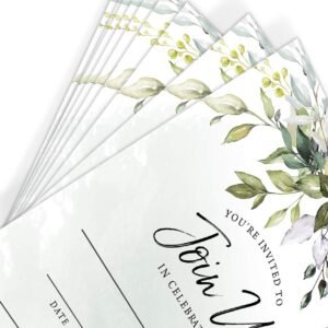 Printed Party Fill-in Invitations and Envelopes, Eucalyptus Greenery, Set of 25